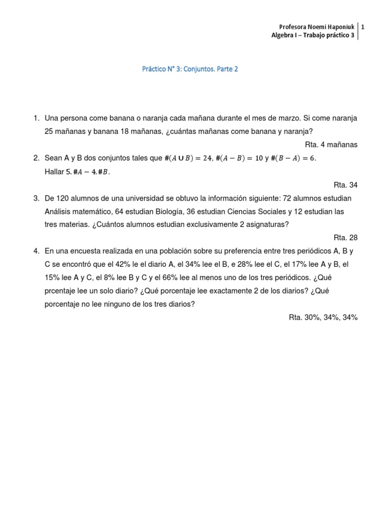 Practico 3 - Conjuntos - Problemas Complementarios | PDF