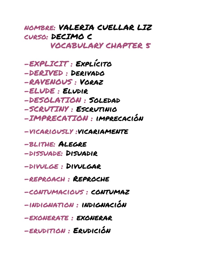 Vocabulario Del Capitulo 5 | PDF | Arte