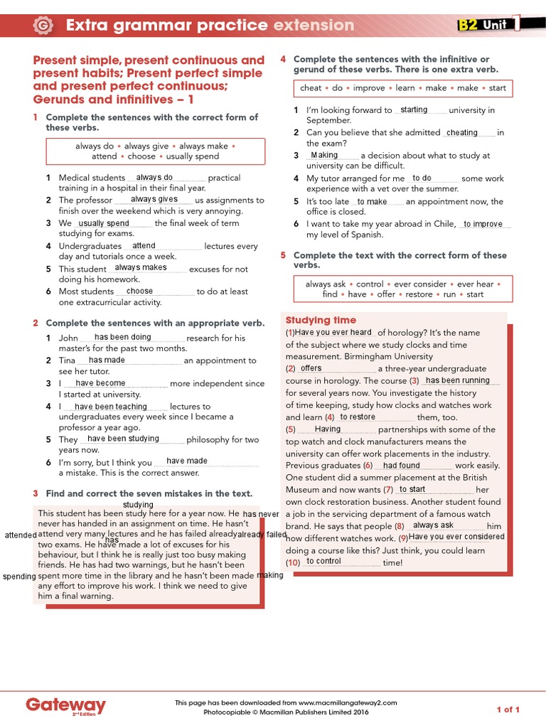 B2 UNIT 1 Extra Grammar Practice Extension | PDF | Grammar | Cognition