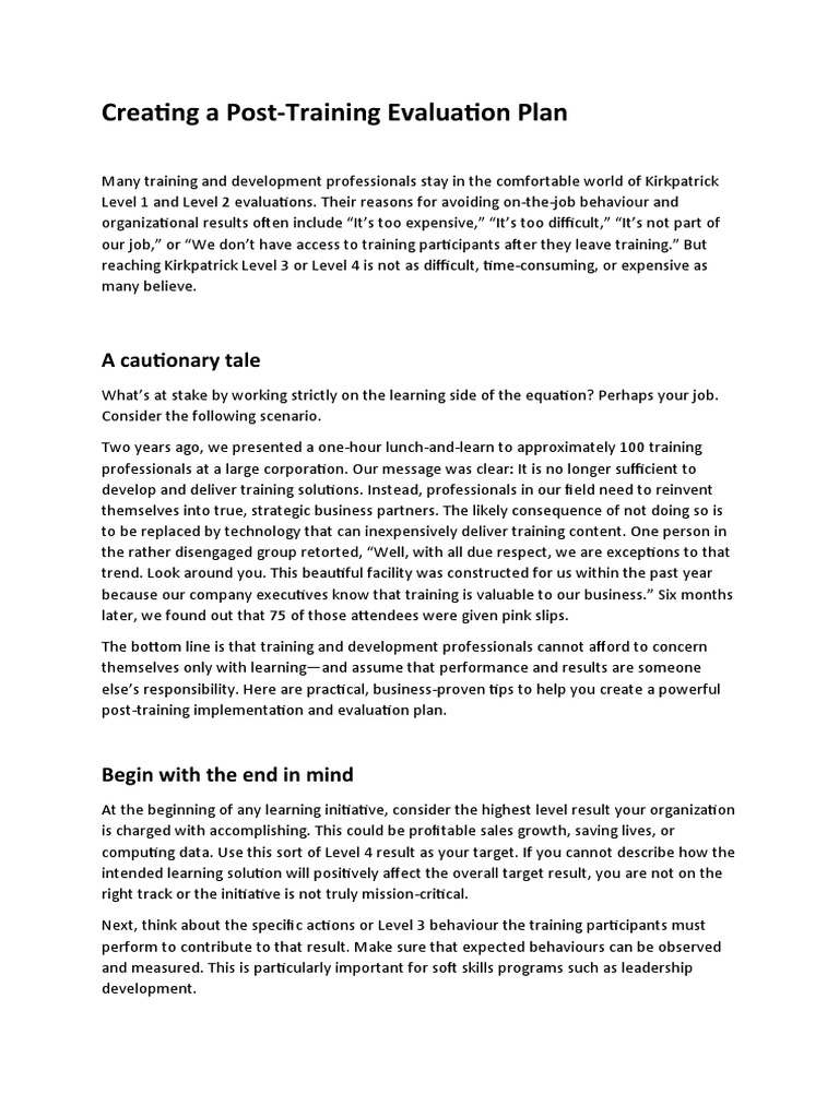Creating A Post Training Evaluation Article | PDF | Leadership | Design