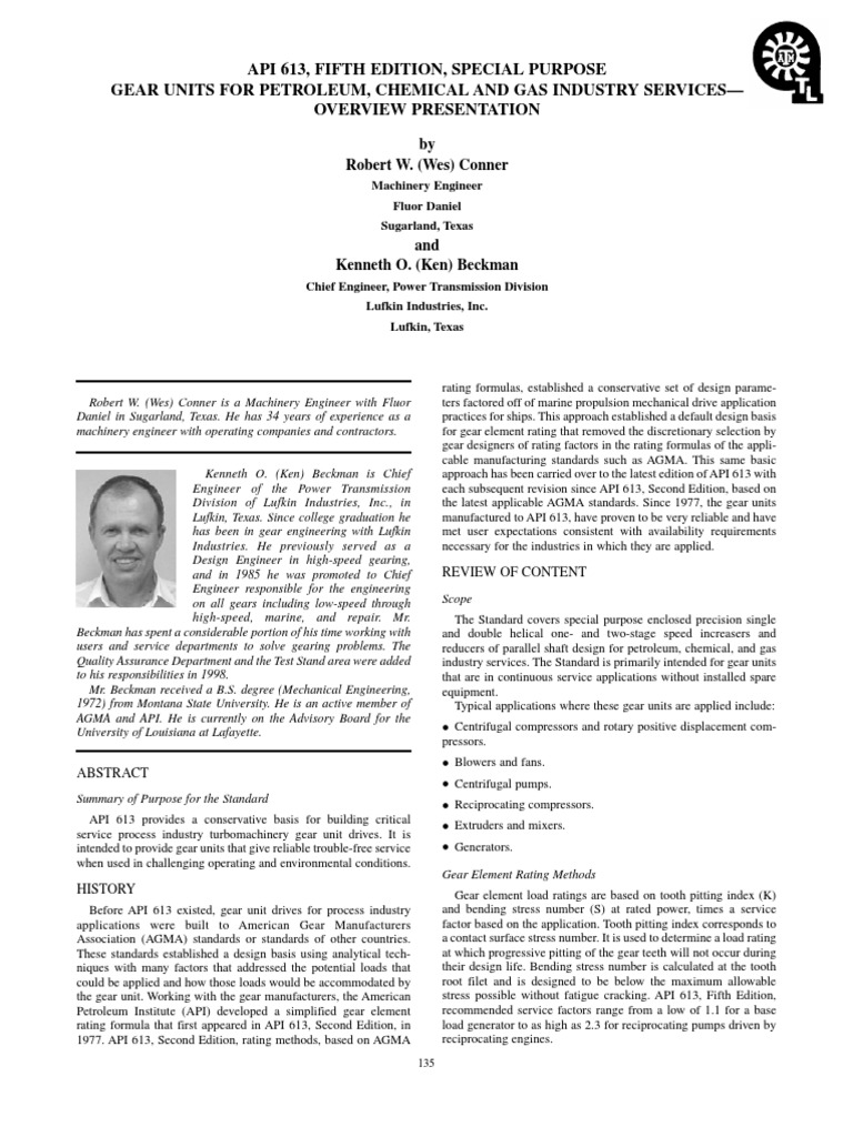 Api 613, Fifth Edition, Special Purpose Gear Units For Petroleum ...