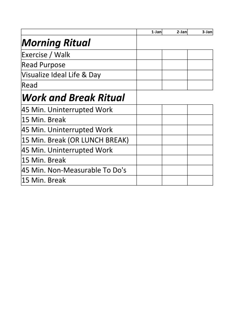Morning Ritual: Exercise / Walk Read Purpose Visualize Ideal Life & Day ...