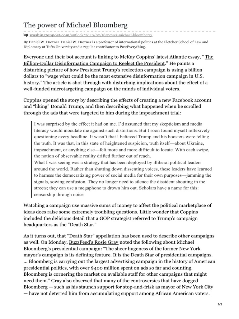 The Power of Michael Bloomberg | PDF | Michael Bloomberg | Donald Trump