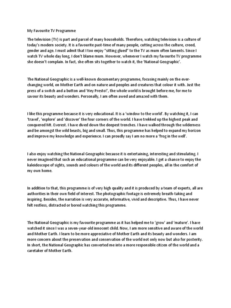 My Favourite TV Programme PDF | PDF | Art | Wellness