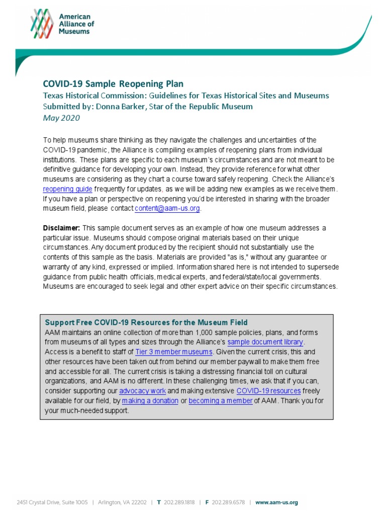 Reopening-Plan Texas-Historical-Commission 2020 May | PDF | Hand ...