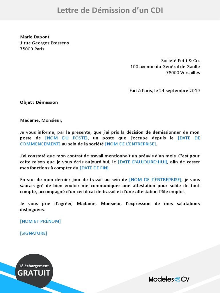 23 Lettre de Demission Cdi | PDF