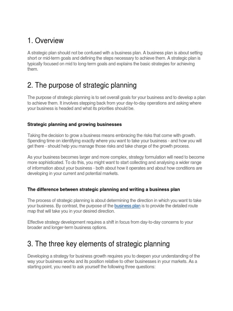 Overview of Strategic Plan | PDF | Strategic Planning | Swot Analysis
