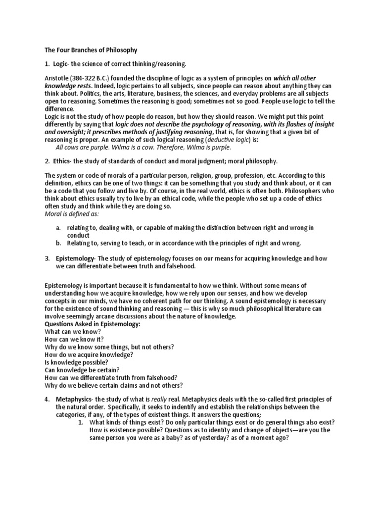 Overview of Philosophy's Four Branches | PDF | Reason | Epistemology