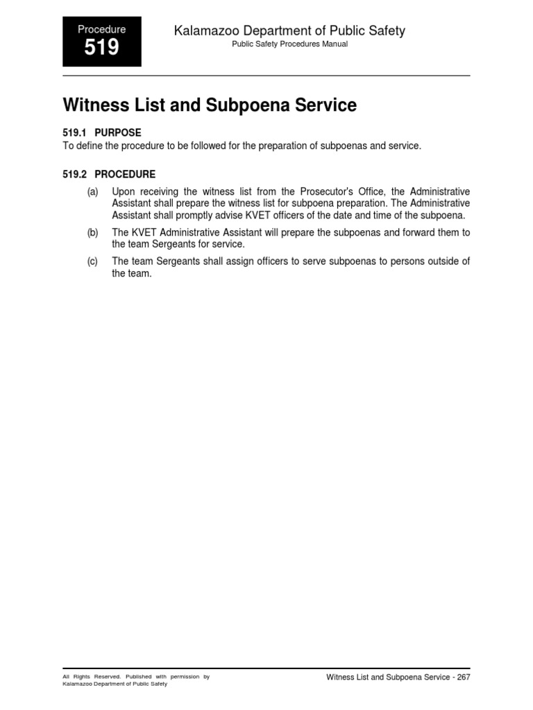 Witness List and Subpoena Service: Kalamazoo Department of Public ...