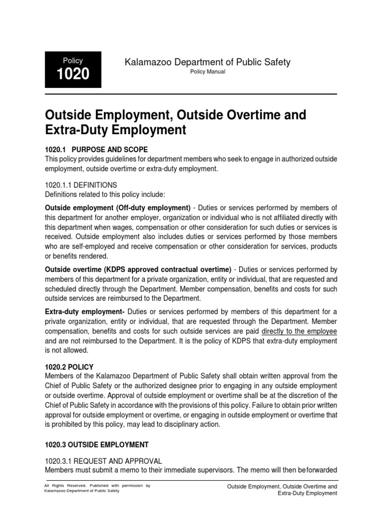 Outside Employment and Outside OT PDF | PDF | Overtime | Security Guard