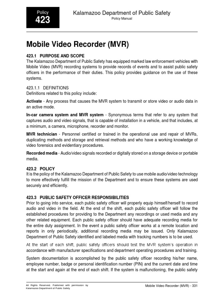 Mobile Video Recorder (MVR) : Kalamazoo Department of Public Safety ...