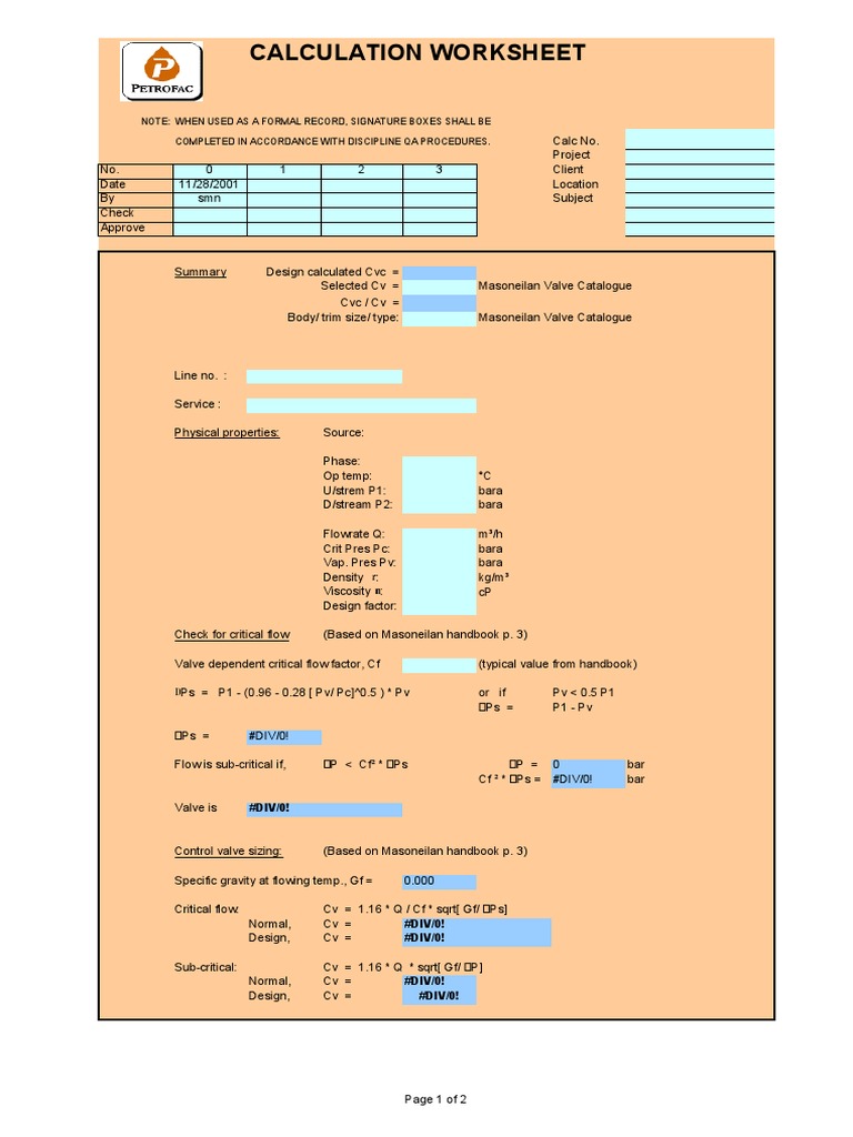 Calculation Worksheet: Completed in Accordance With Discipline Qa ...