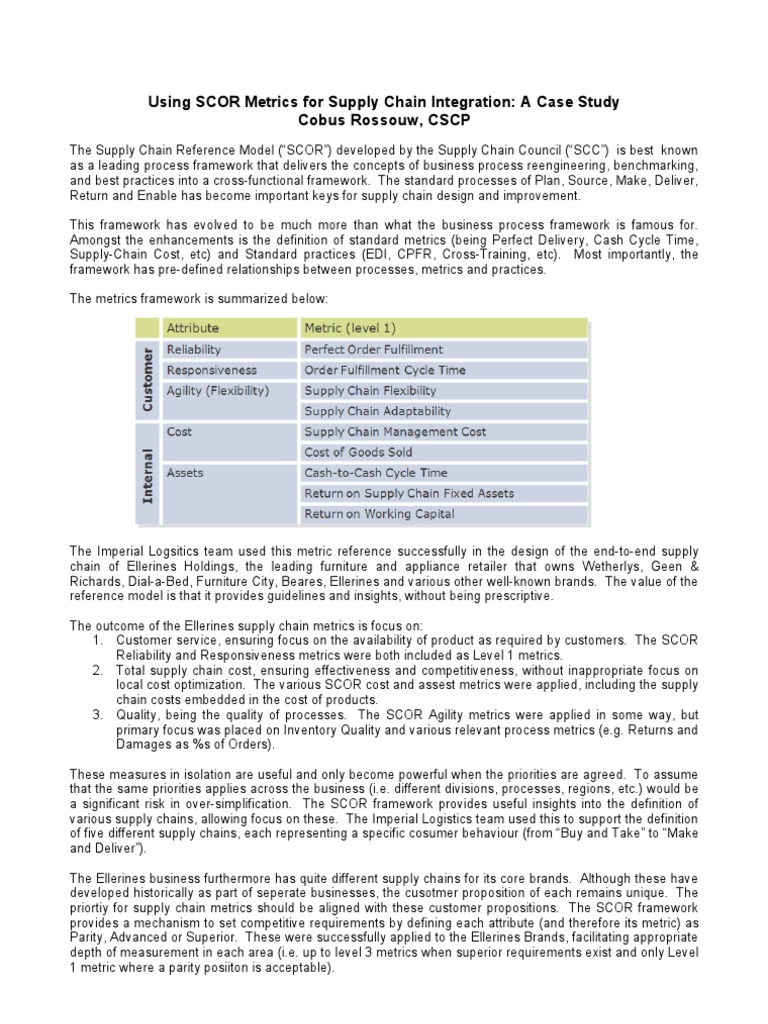 Using SCOR Metrics For Supply Chain Integration | PDF | Supply Chain ...