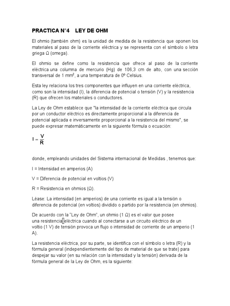 Ley de Ohmn | PDF | Resistencia Eléctrica y Conductancia | Corriente ...