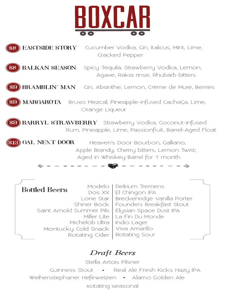 Boxcar Bar Menu - 2020 | PDF