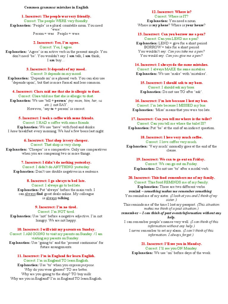 Common Mistakes in English Text | PDF | Verb | English Language