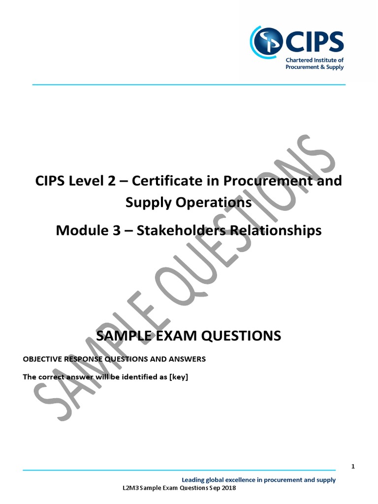 CIPS Level 2 Stakeholder Exam Questions | PDF | Procurement ...