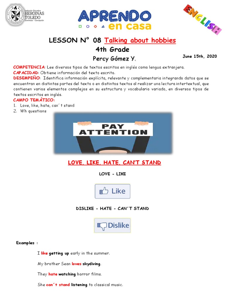 Lesson #08 4th Grade: Talking About Hobbies | PDF | Foreign Language ...