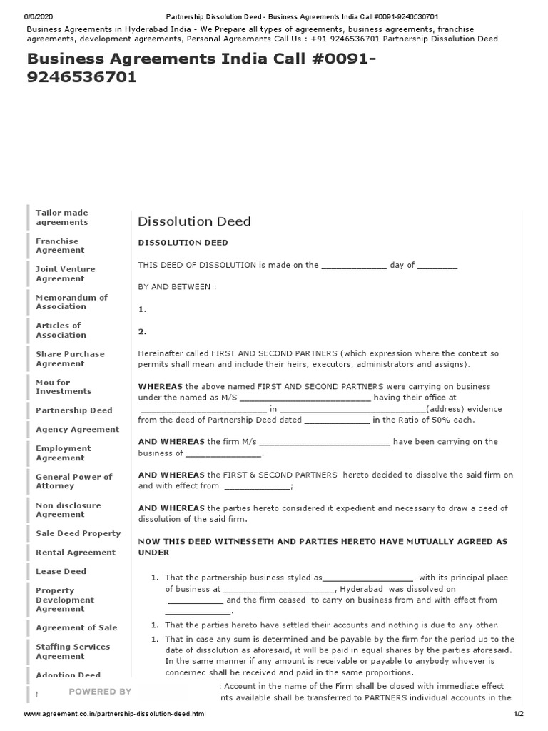 Partnership Dissolution Deed | PDF | Partnership | Deed