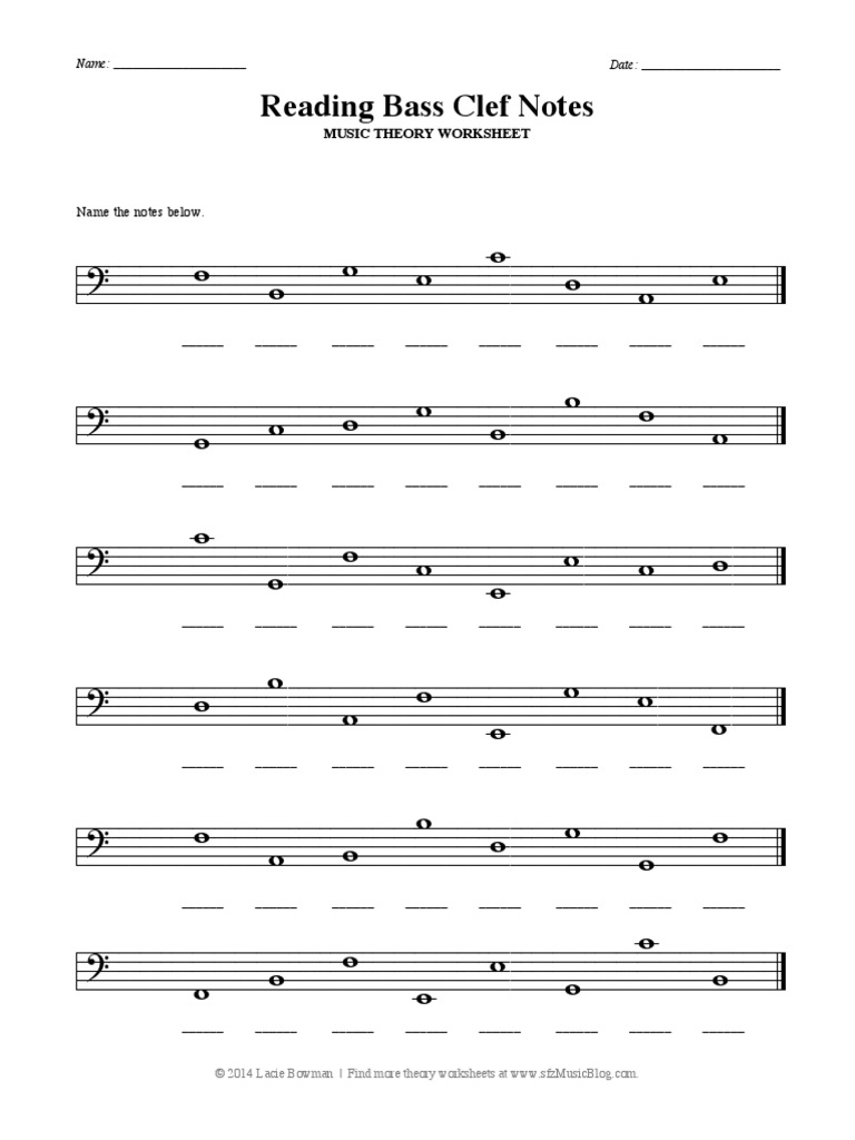 Reading Bass Clef Notes: Name The Notes Below | PDF