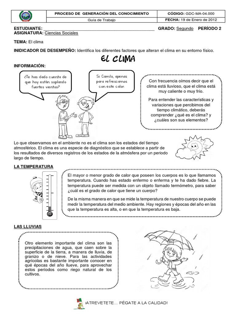 Guía El Clima - Ciencias Sociales (Grado Segundo) | PDF | Clima ...