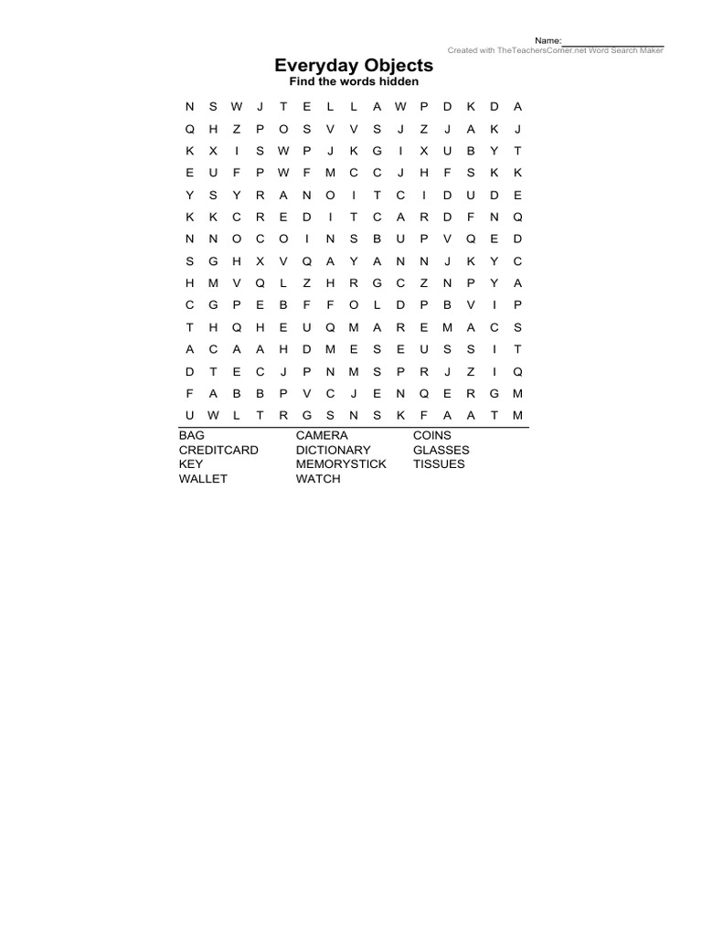 Everyday Objects: Find The Words Hidden | PDF