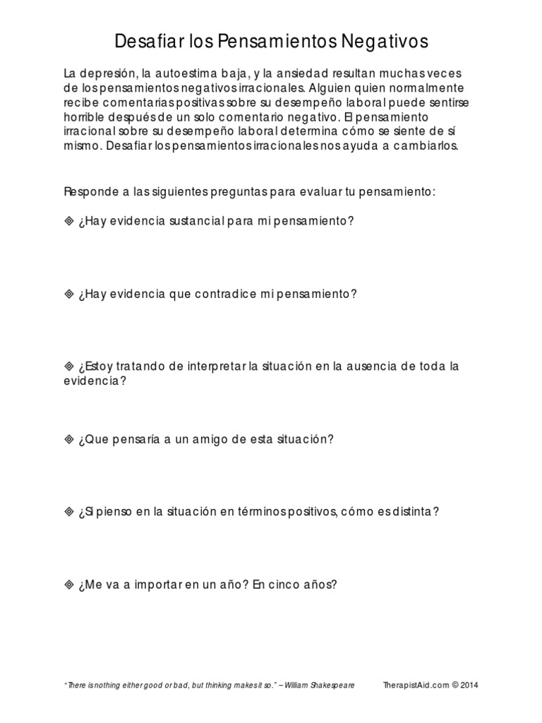 Challenging Negative Thoughts Spanish | PDF