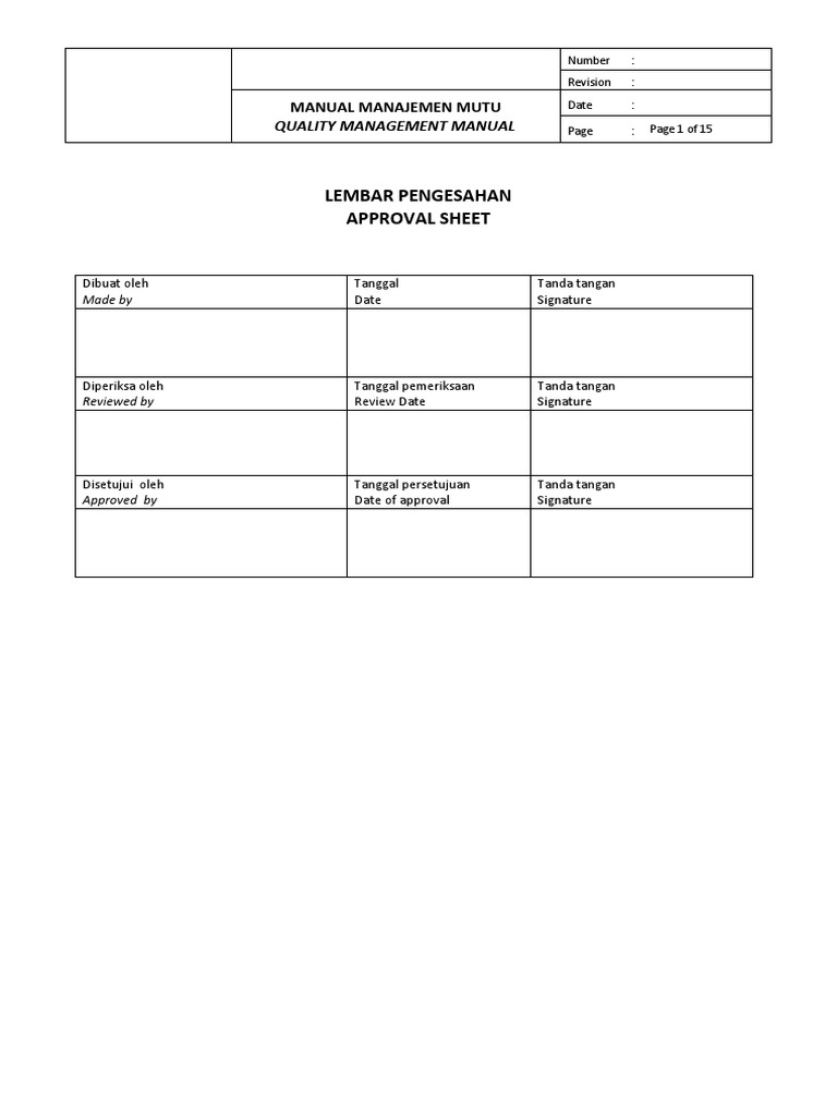 Lembar Pengesahan Approval Sheet: Quality Management Manual | PDF ...