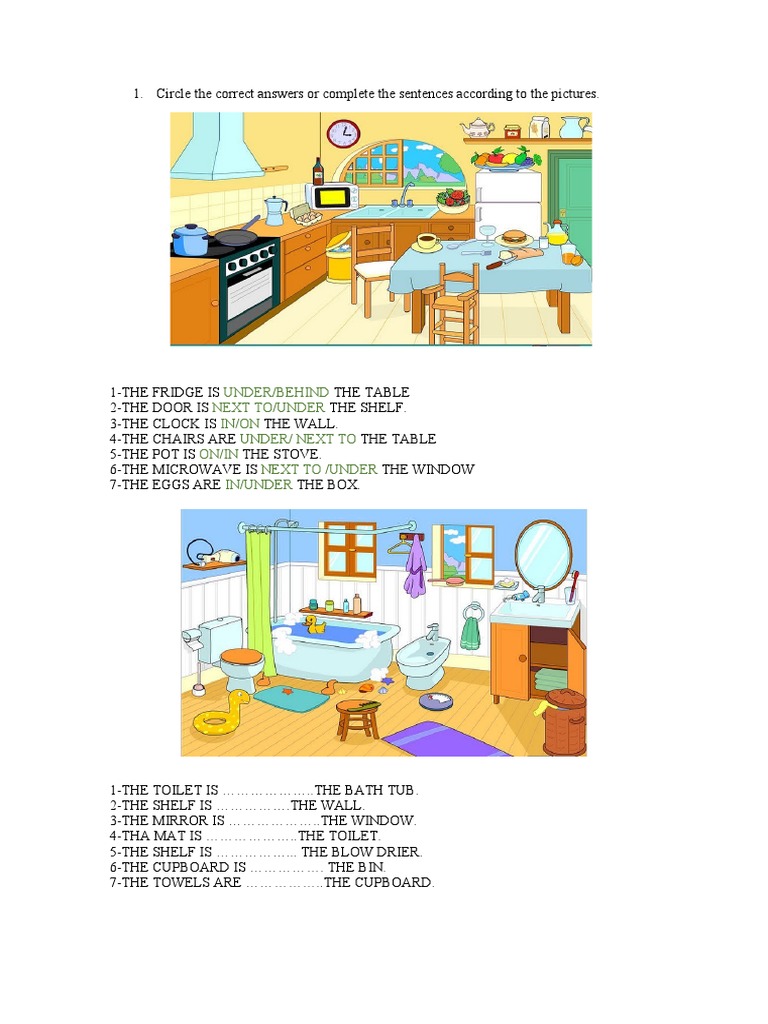 Under/Behind Next To/Under In/On Under/ Next To On/In Next To /under In ...