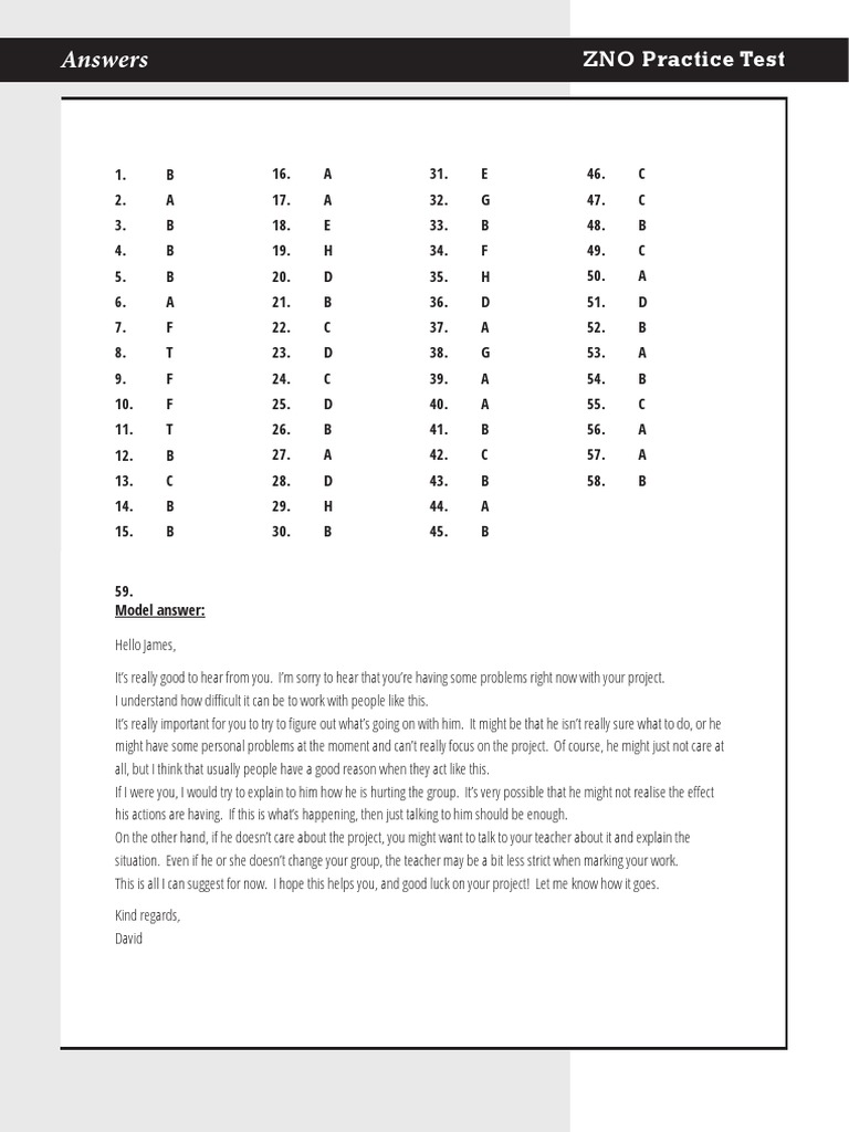 Answers: ZNO Practice Test | PDF