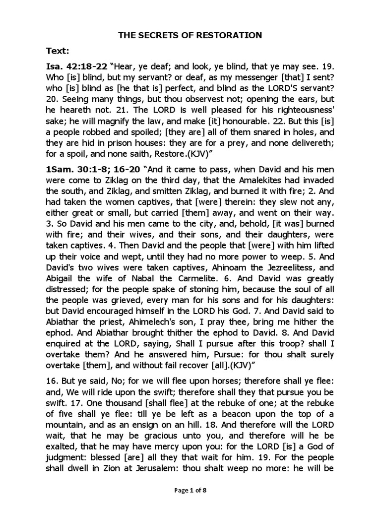 The Secrets of Restoration | PDF | Rebecca | David