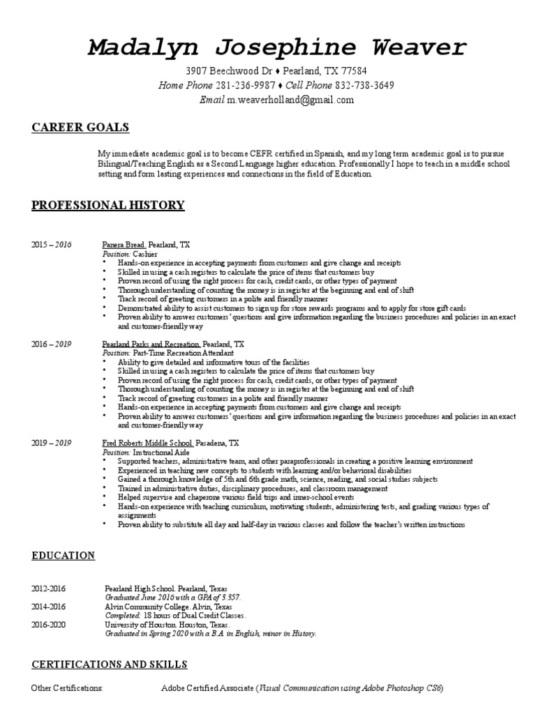 Maddie Resume | PDF | Teachers | Teaching
