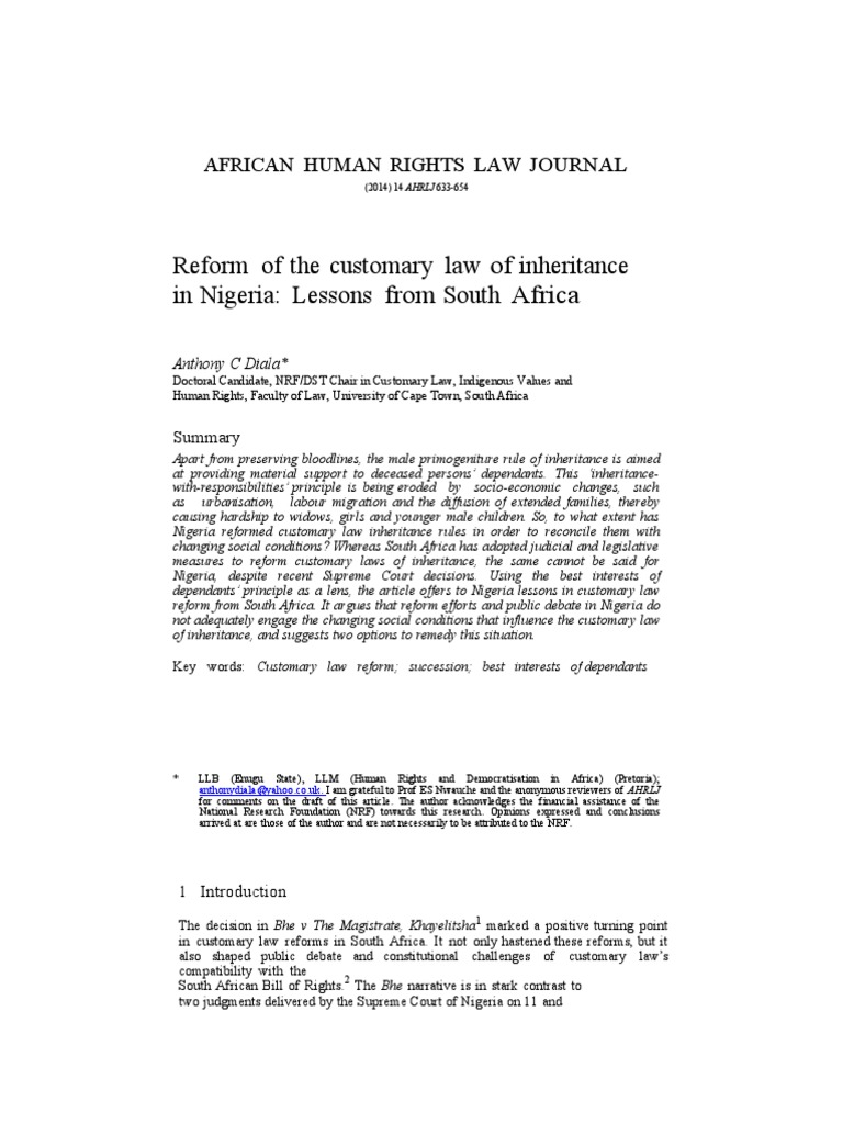 Reforming Nigerian Inheritance to Protect Dependents | PDF | Will And ...