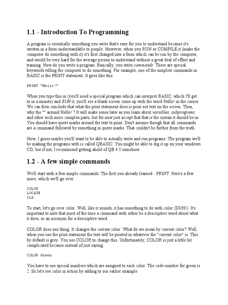 Basic Programming Techniques In Qbasic