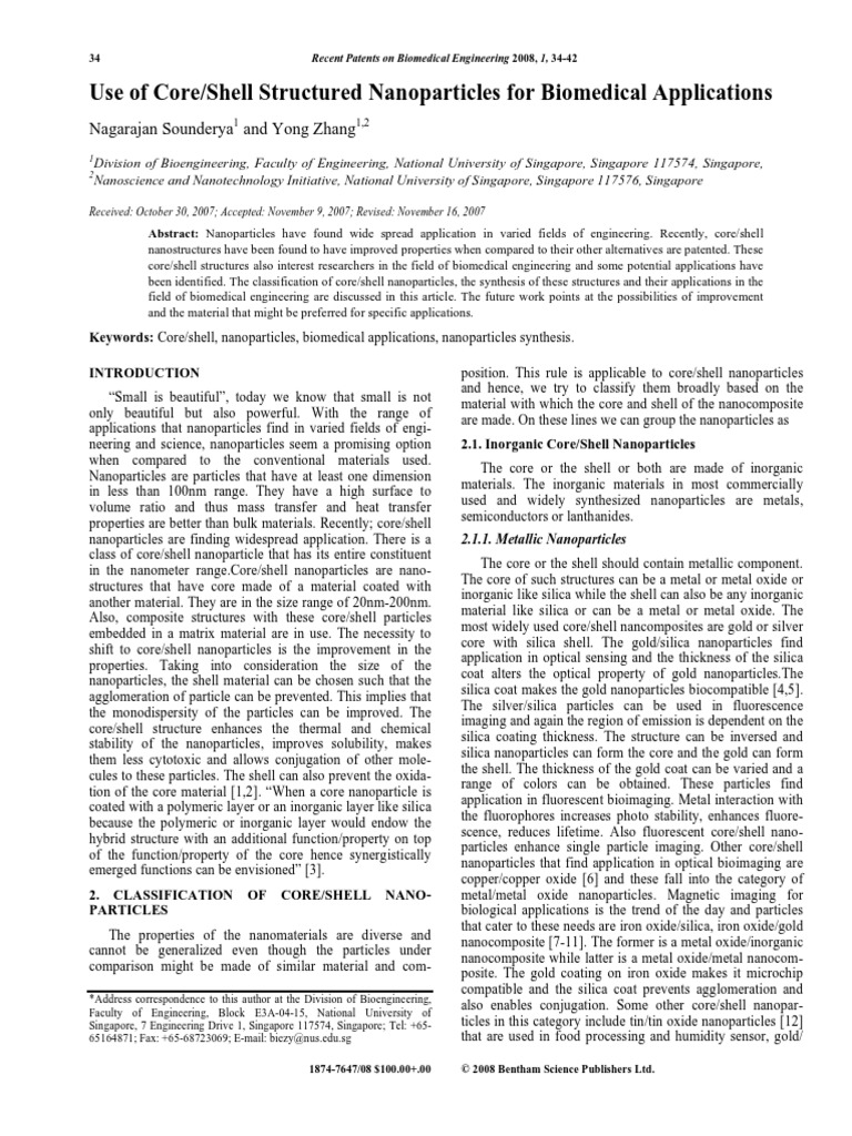 Use of Core/Shell Structured Nanoparticles For Biomedical Applications ...