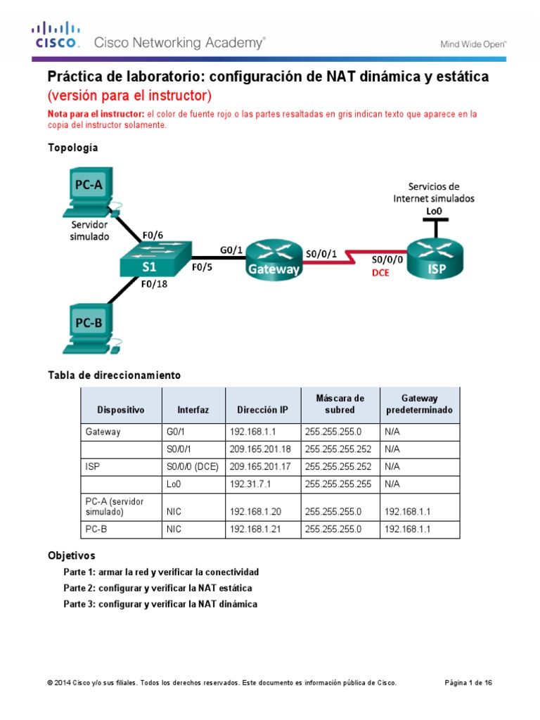 11.2.2.6 Lab - Configuring Dynamic and Static NAT - ILM | PDF | Enrutador (Computación ...