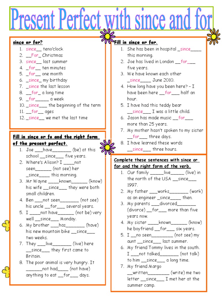 Present Perfect - Since or For | PDF