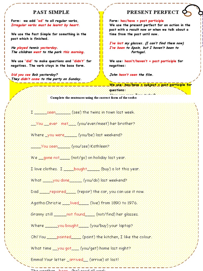 Comparing the Past Simple and Present Perfect Tenses: Forms, Usage and ...