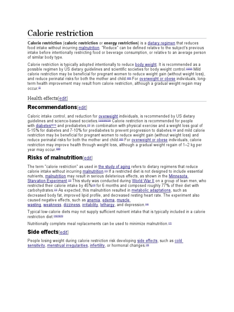 Calorie Restriction: Recommendations | PDF | Calorie Restriction ...