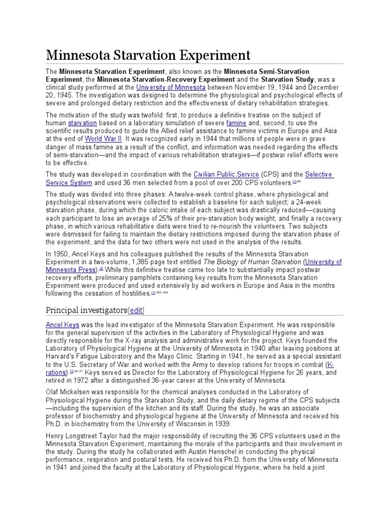 Minnesota Starvation Experiment | Download Free PDF | Science | Wellness