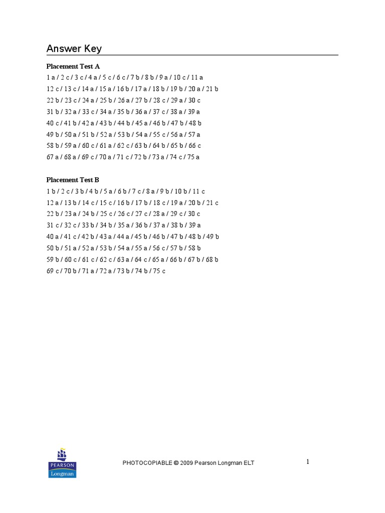 Answer Key: Placement Test A | PDF