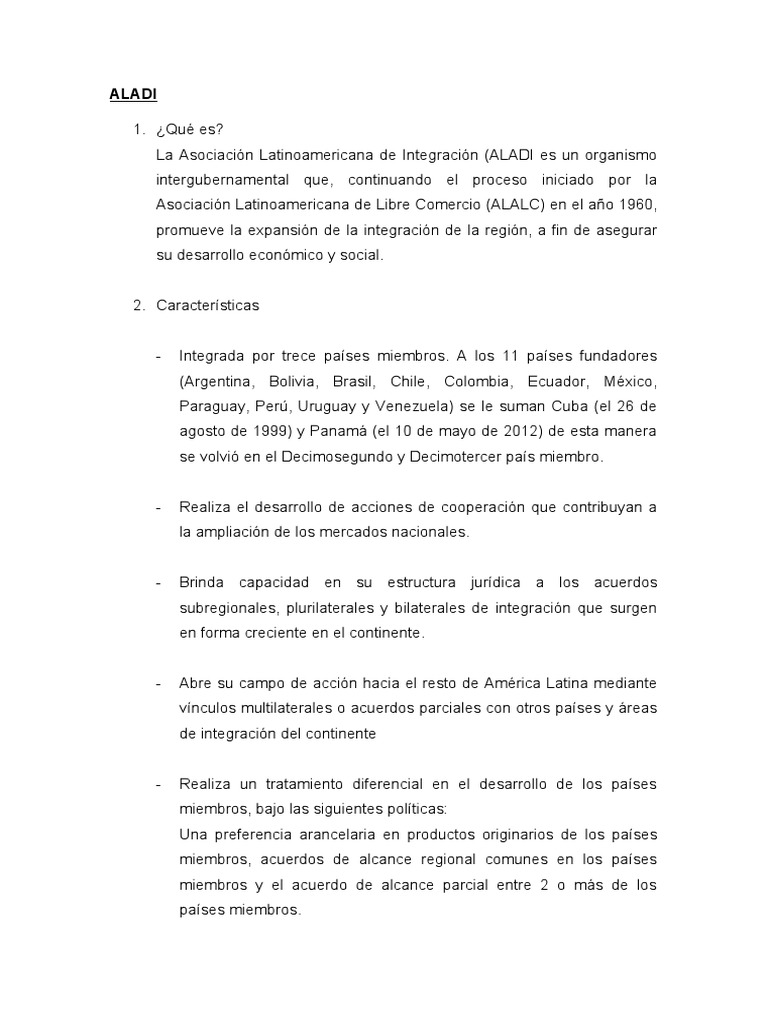 ALADI: Integración y Beneficios Económicos | PDF | Negocios | Finanzas ...
