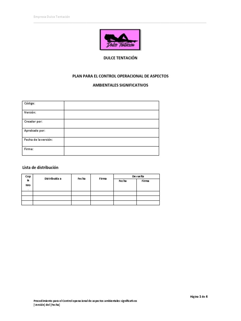 Control Operacional Ambiental en Dulce Tentación | PDF | Entorno ...
