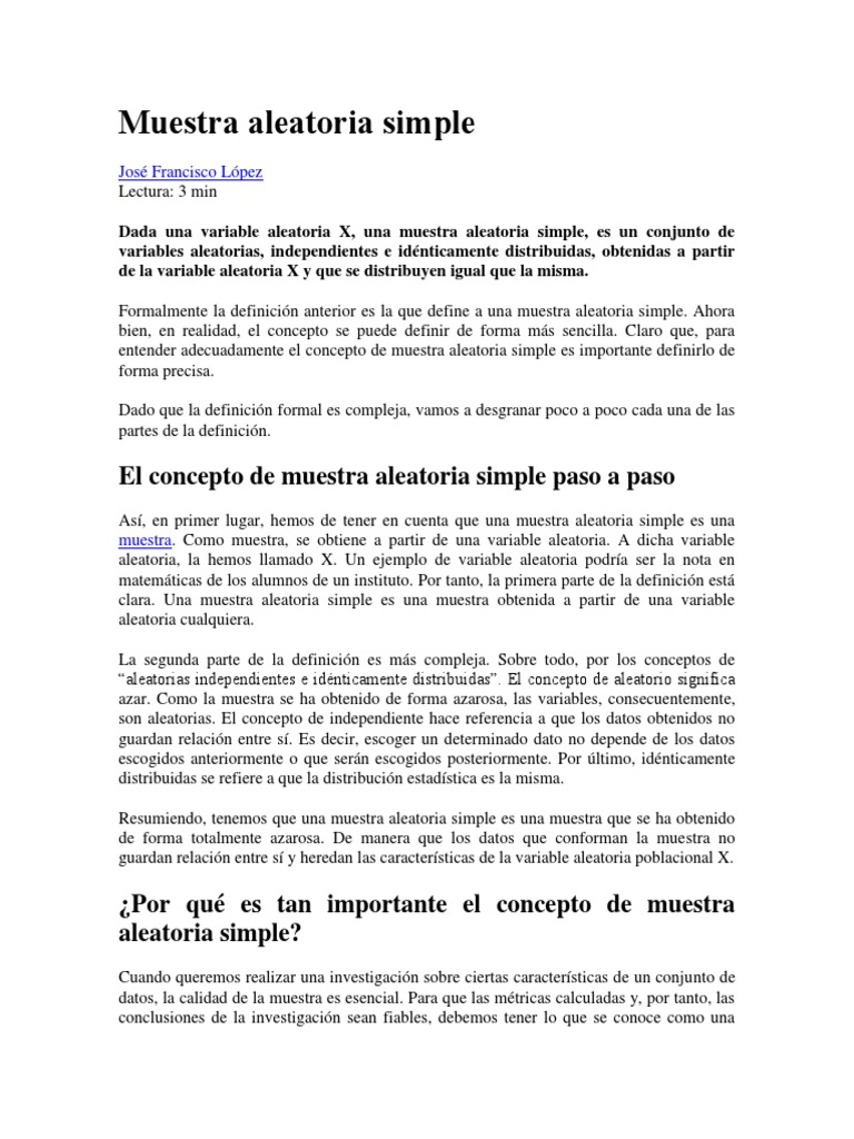 Muestra Aleatoria Simple | PDF | Muestreo (Estadísticas) | Aleatoriedad