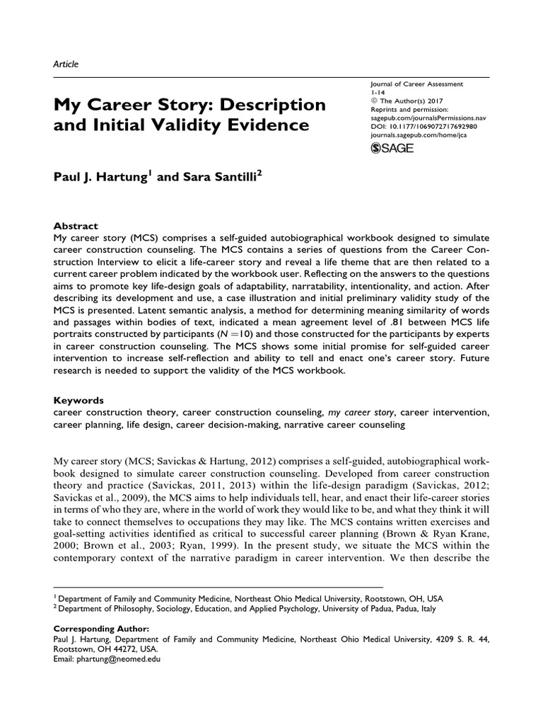 My Career Story: Description and Initial Validity Evidence: Paul J ...