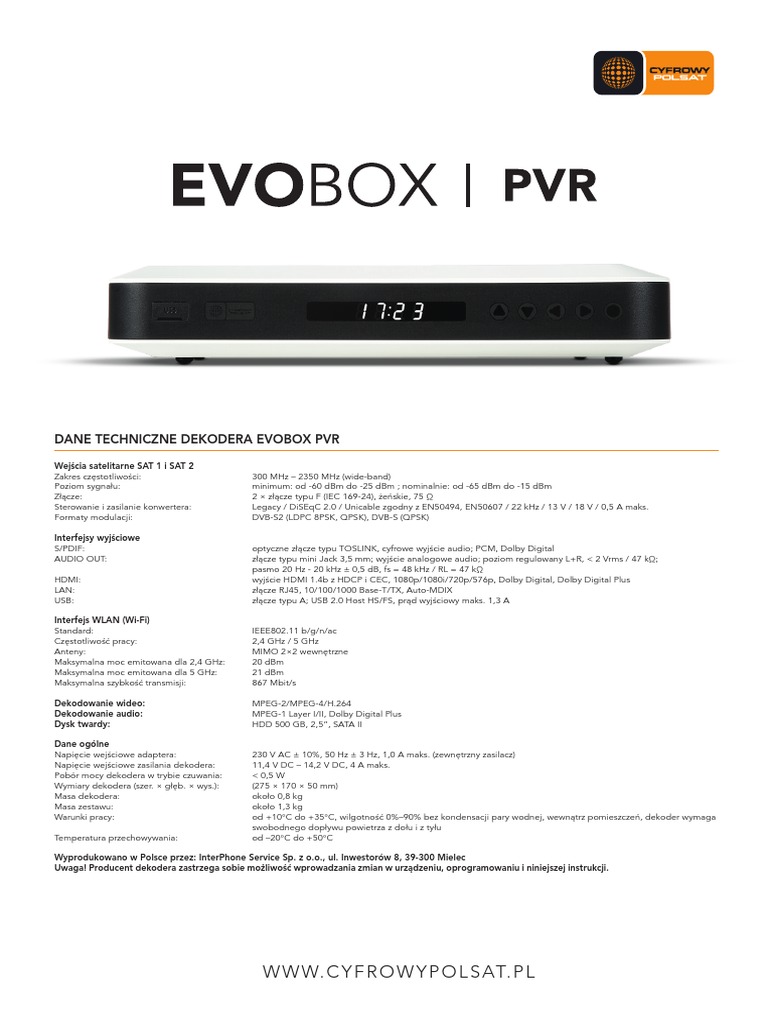 Evoboxpvr Dane - Techniczne - EvoBox - PVR - Col - WWW | PDF