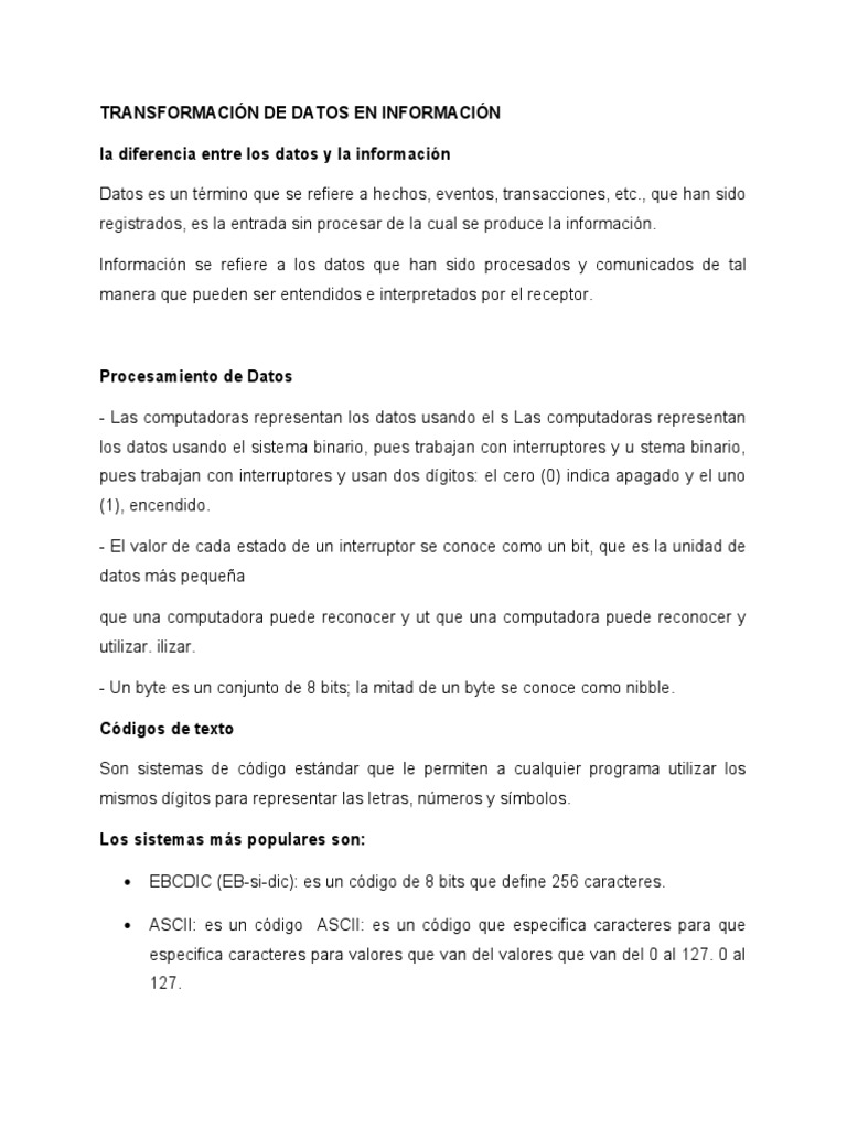 Datos e Información: Procesamiento en PCs | PDF | Almacenamiento de ...
