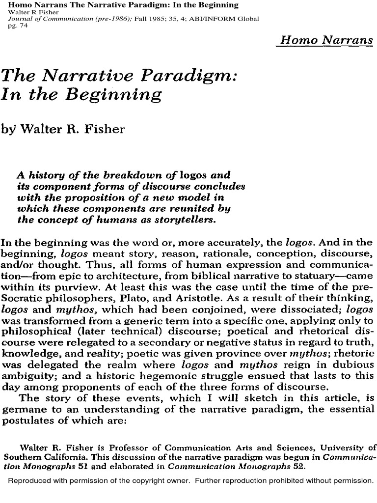 The Narrative Paradigm. in The Beginning | PDF