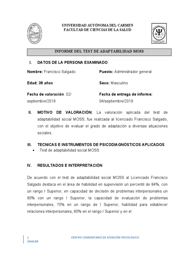 Test Moss | PDF | Evaluación | Cognición