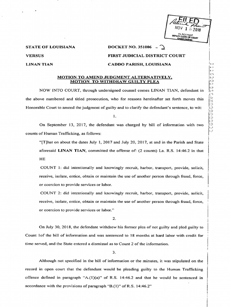 State V Tian Motion To Amend Judgement | PDF